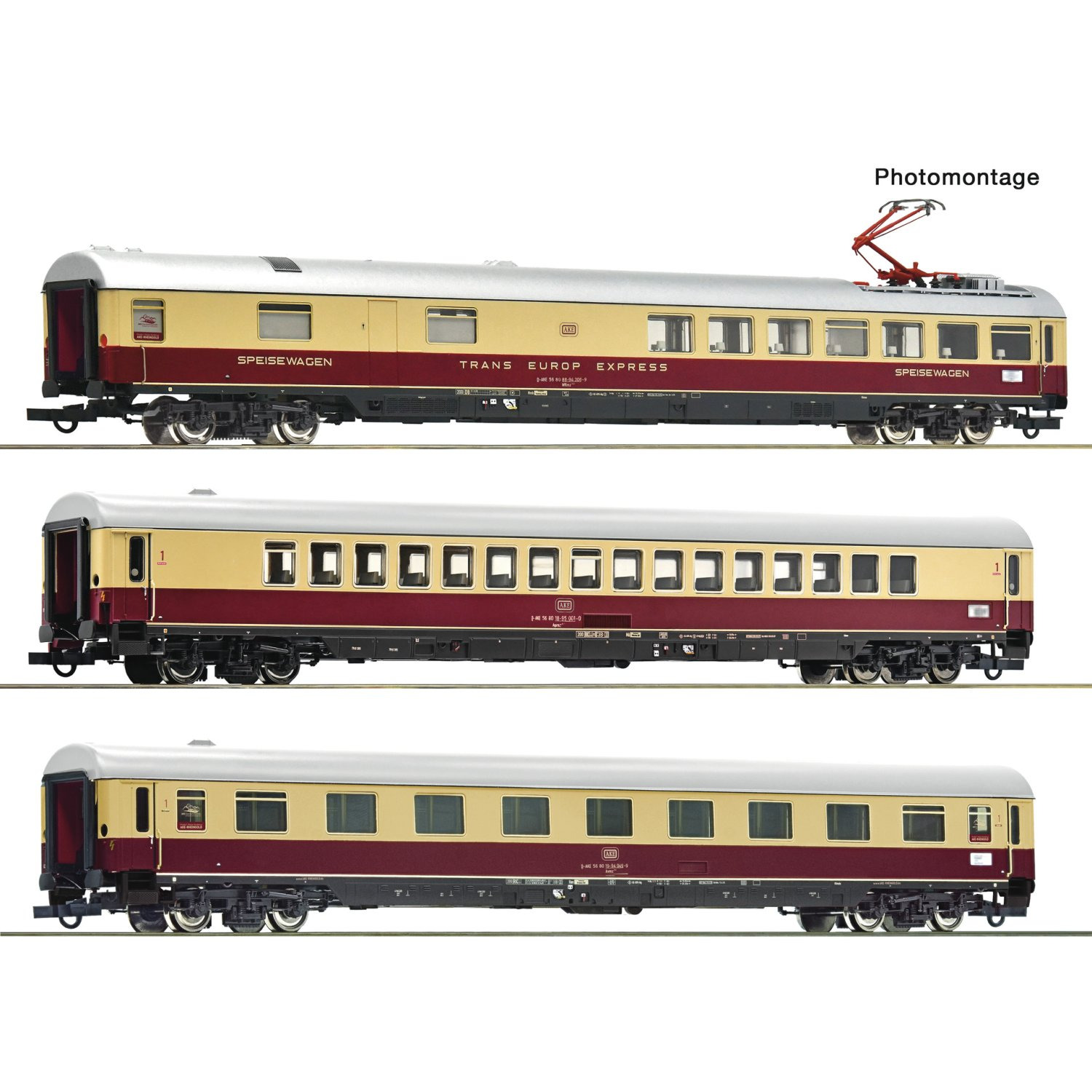 Wagenset 2 mit drei Schnellzugwagen für den „Rheingold“ der AKE-Eisenbahntourist | Roco | Roco ...